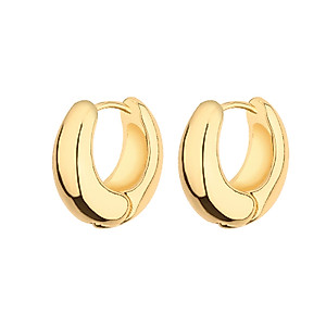 Wgoud Chunky Huggie Earring 14K Gold Hoop Earrings for Men Women Hypoallergenic, Thick Twist Earring (6 Prs Chunky Gold)
