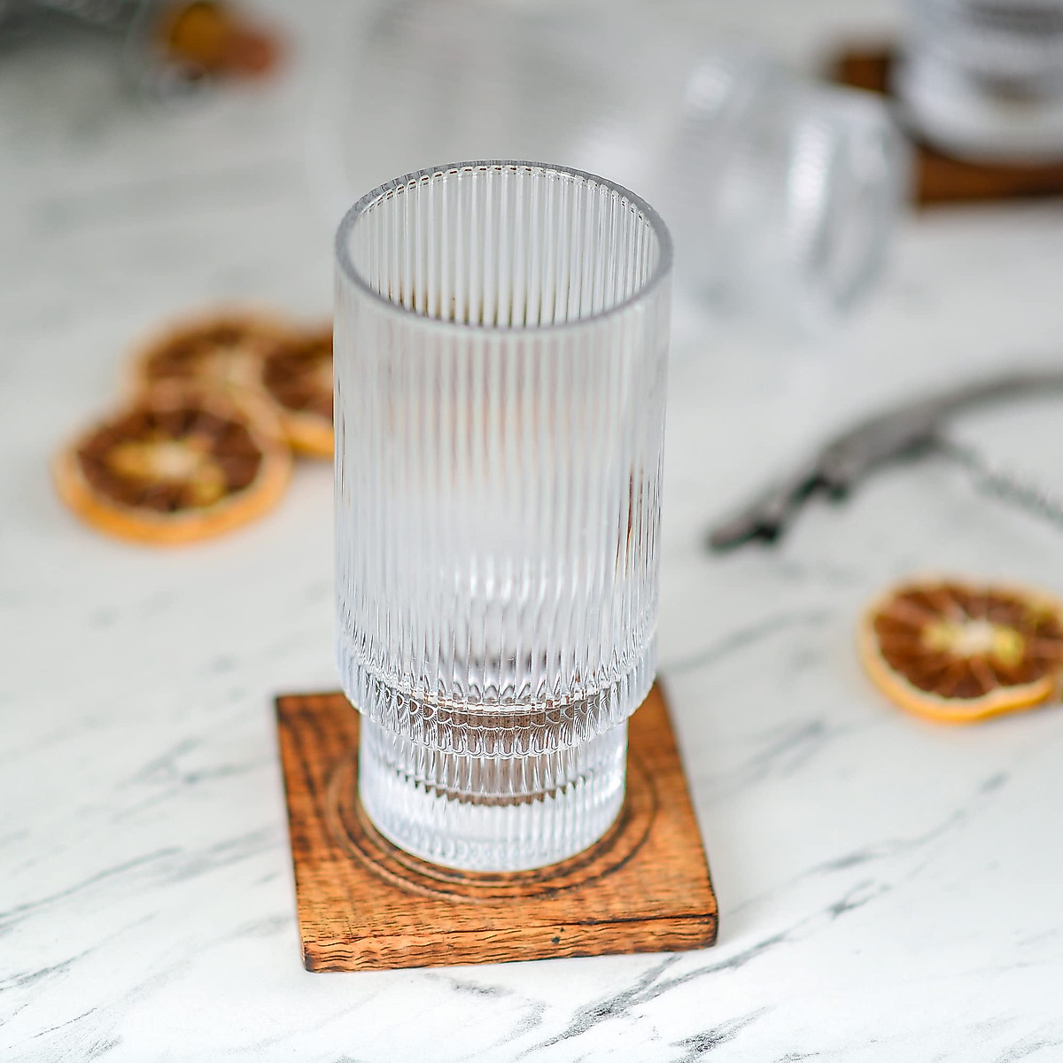 Greenline Goods Ripple Drinking Glasses - 12 oz Modern Kitchen Glassware Set Unique Vintage Cups For Weddings, Cocktails Or Modern Bar - Set of 4