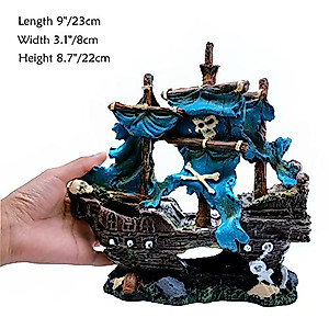 M2cbridge Antique Roman Column Ruins European Castle Aquarium Decorations Fish Tank Hideout Rocks (Blue Pirate Shipwreck)