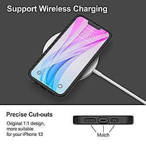 Shockproof Phone Case ,Compatible for iPhone 13 Case, 4FT Military Drop Protection Translucent Matte Hard Back with Soft Edge Airbag Protective Phone Cases for iPhone 13 6.1 inch 2021 (Black)