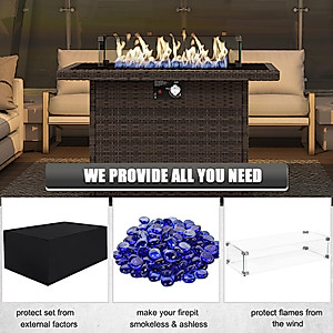 Propane Fire Pit Table, 44" Outdoor Gas Fire Pit with Glass Wind Guard & Waterproof Cover