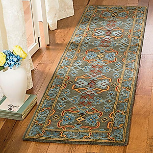 SAFAVIEH Heritage Collection 8' x 10' Sage / Blue HG741W Handmade Traditional Oriental Premium Wool Area Rug