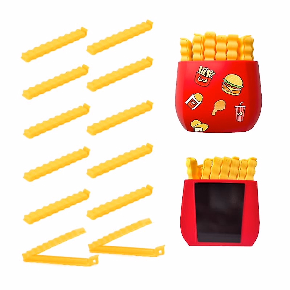 Generic Magnetic Fries Clips-12 Pcs Plastic Food Clips & Magnetic Plastic container with Fun stickers, Cute Kitchen Accessories Keep Food Fresh & Organized, Red and Yellow