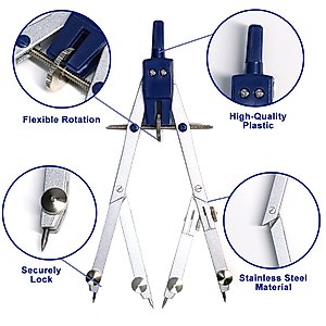 Compass for Geometry Large, Professional Drawing Compass Metal Drafting Compass Kit with Extension Bar,Metal Compass Geometry Set for Geometry, Drafting, Math, Drawing, for Engineer and Mathematician