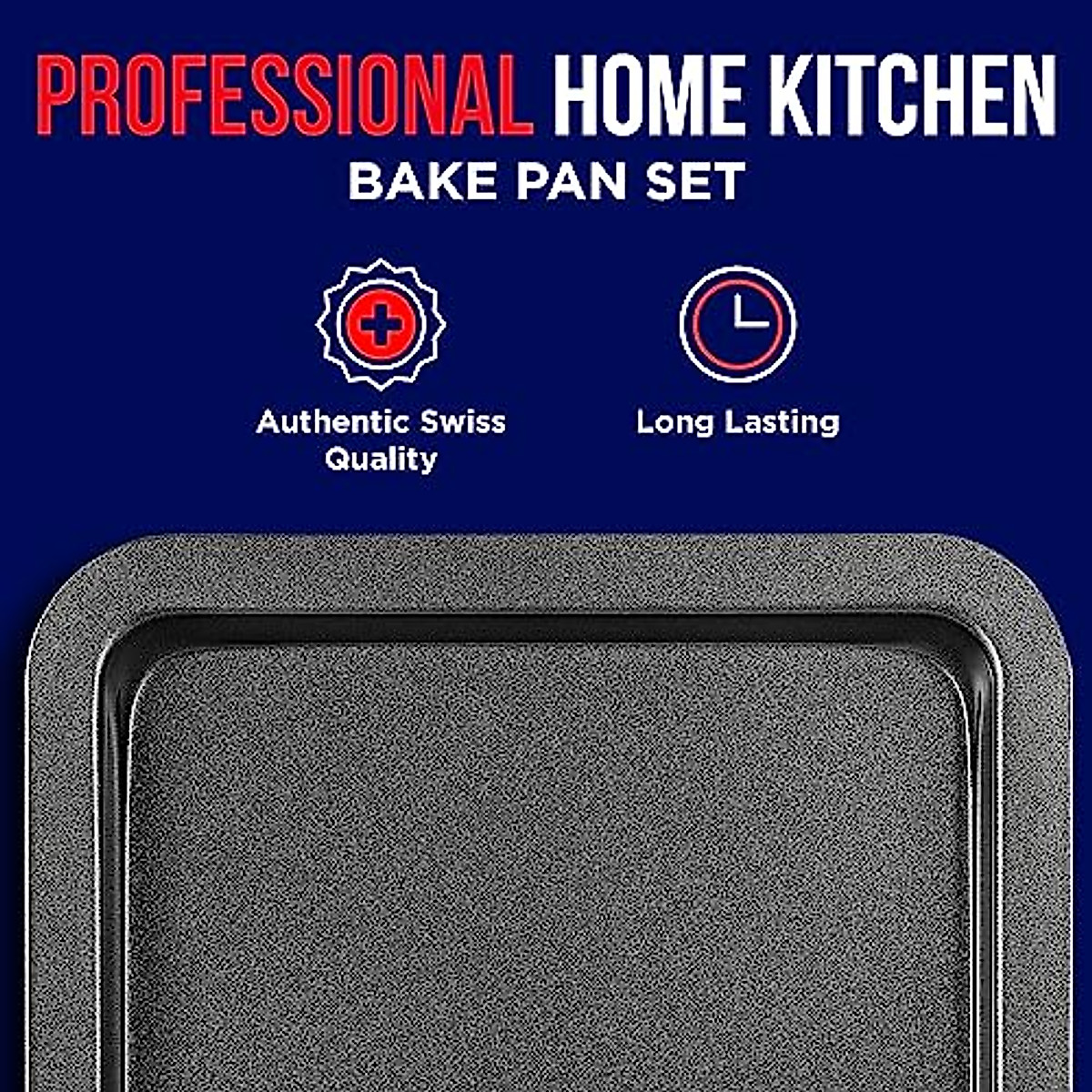 3 Piece Set Nonstick Carbon Steel Oven Bakeware -Professional Quality Kitchen Cooking Baking Trays -PFOA, PFOS, PTFE-Free Small, Medium & Large Baking Sheet Pans