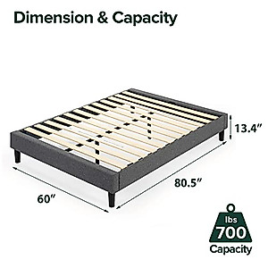 ZINUS Curtis Upholstered Platform Bed Frame / Mattress Foundation / Wood Slat Support / No Box Spring Needed / Easy Assembly, Grey, Queen