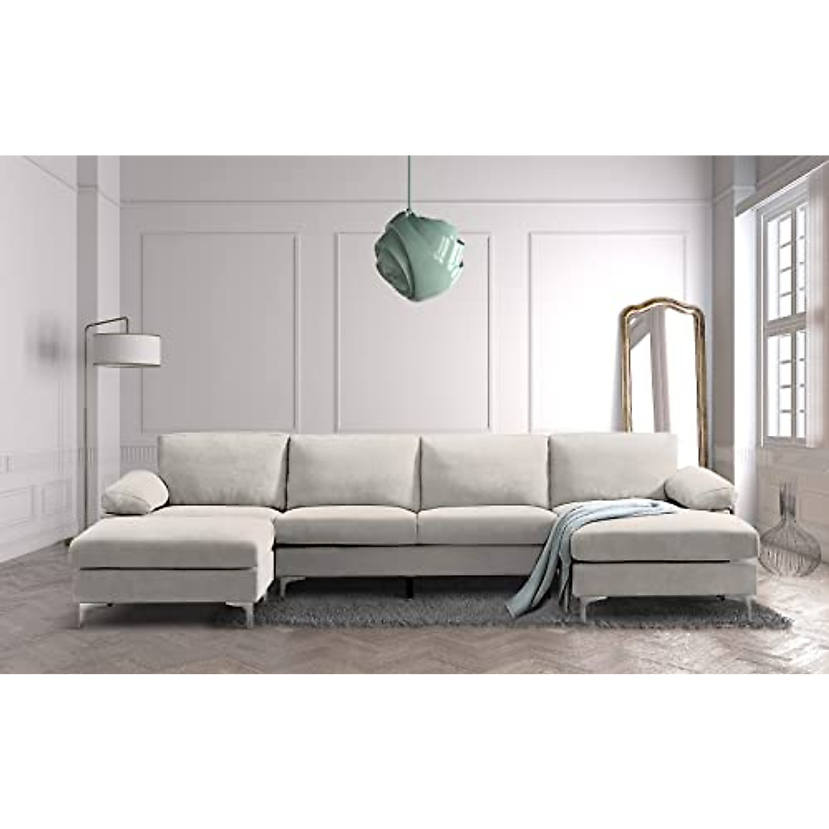 Knowlife Modern Corner Sectional Futon Sofa with Removable Cushions and Ottomans Convertible Sofa Couch for Living Room, 131 inchL - Light Gray.