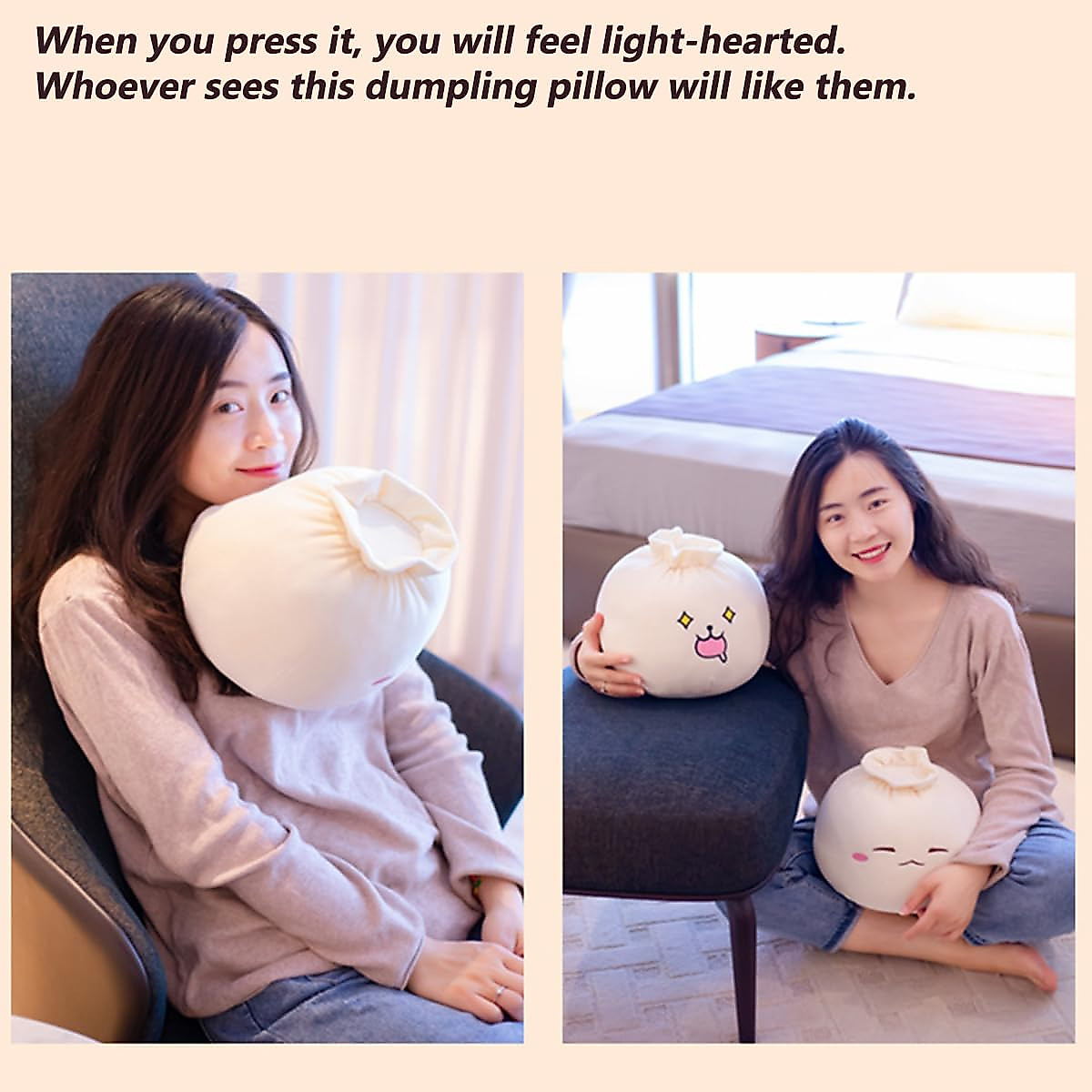 Yoholto Dumpling Plush Pillow with Cute Features, Stuffed Bun Plush, Funny Food Toy Gifts for Kids Adults(6.3 * 12.2in,Frown)