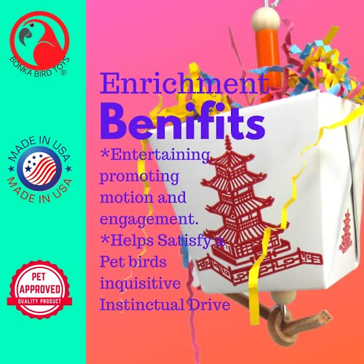 Bonka Bird Toys 3875 Take Out Small Medium Bird Toy Oyster Pail Treat Box Foraging Paper Chew Shred Cockatiel Parakeet Conures and Other Similar Birds