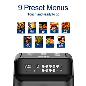 JKM 7-Quart Digital Air Fryer with 9 Cooking Presets, LED Touchscreen, Nonstick Basket & Tray, Black