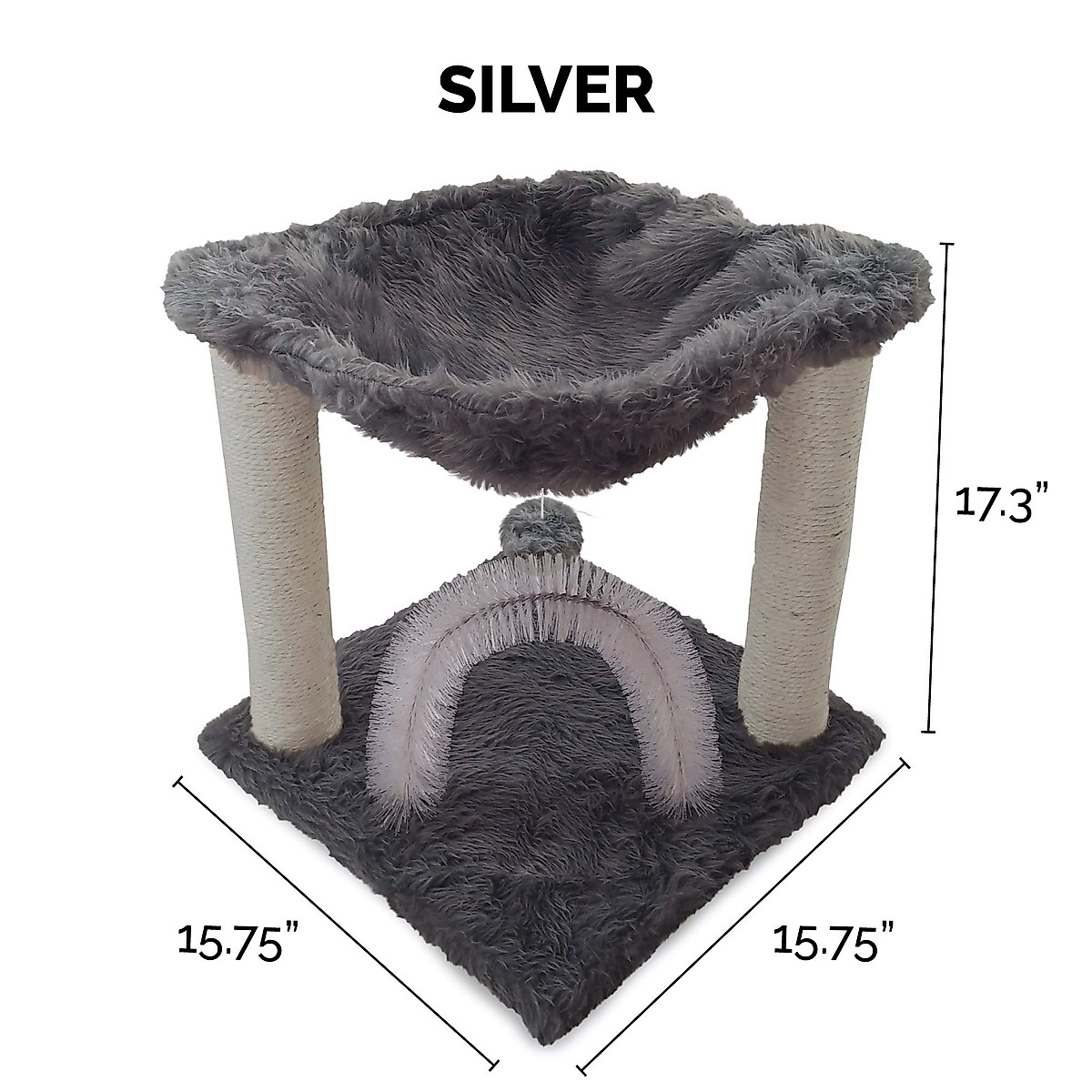 Furhaven 15.75" Tall Playground for Indoor Cats, Ft. Sisal Scratching Posts, Self-Grooming Brush, & Toy - Tiger Tough Hammock Interactive Playground - Silver, One Size