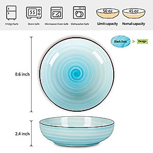 Selamica Ceramic 50 Ounce Pasta Bowls Set of 4, 8.6 Inch Large Salad Bowls, Stackable Serving Bowls, Wide and Shallow Porcelain Soup Bowls, Microwave Dishwasher Safe, Gift, Gradient Blue