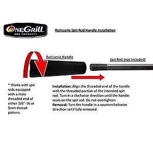 OneGrill Premium Insulated Grill Rotisserie Spit Rod Handle