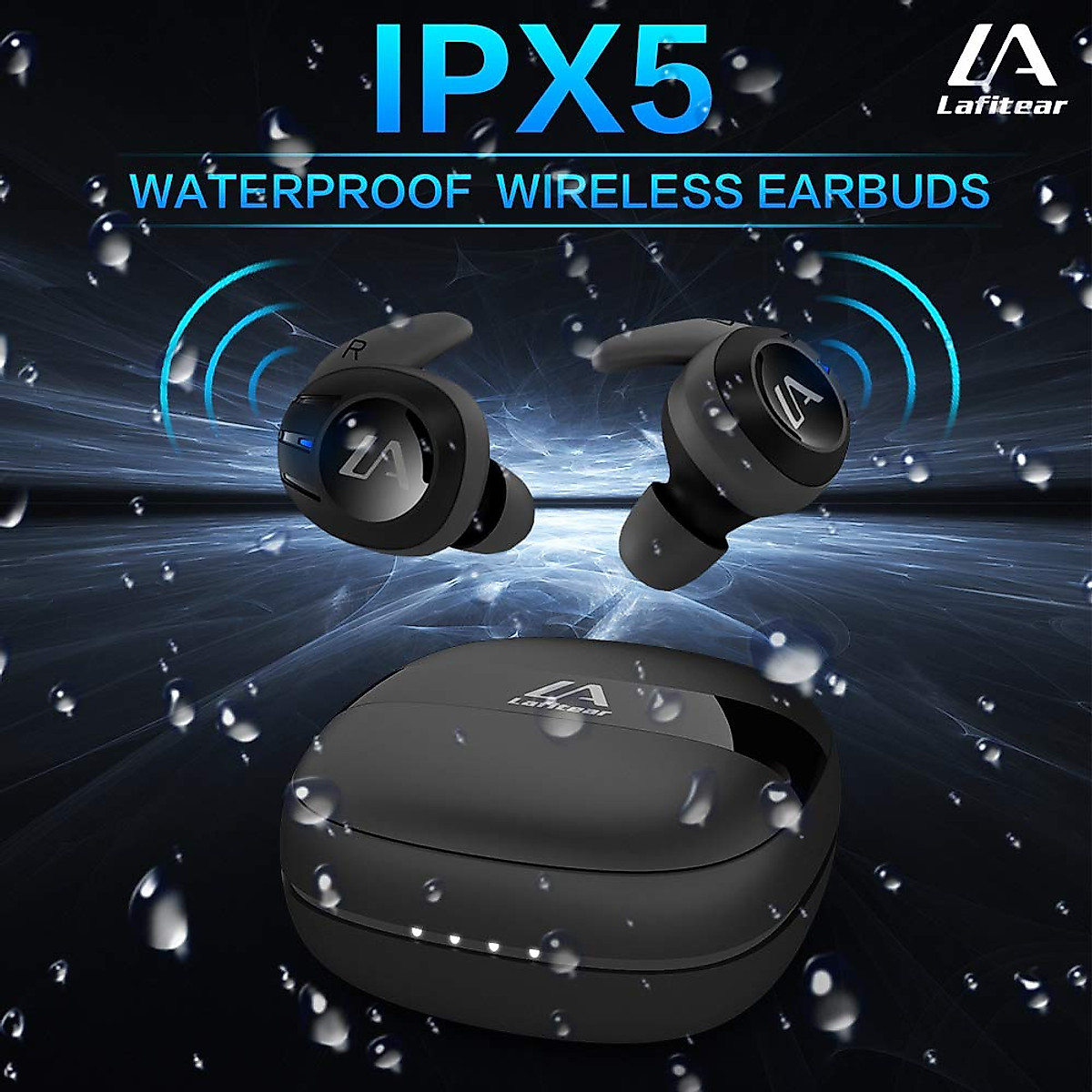 Lafitear Wireless Earbuds Bluetooth 5.0, Waterproof Sports Earphones w/Mic, Touch Control, Deep Bass Sound, One Step Pairing, in-Ear Headset for Sport/Travel/Gym