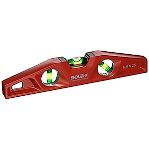 Sola MM 5 25 Cast Aluminum Magnetic Torpedo Level, Red