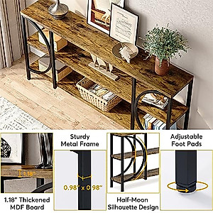 Tribesigns 70.9 Inch Extra Long Sofa Table, 3 Tier Narrow Console Table with Storage Shelves, Industrial Entryway Table Behind Sofa Couch for Living Room, Hallway, Foyer, Rustic Brown