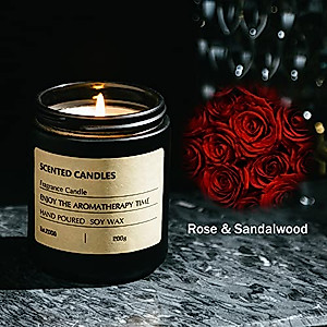 Birthday Gifts for Women，Rose and Sandalwood Scented Candles, Aromatherapy Candles for Home Scented, Jar Candles for Home Decor, Soy Bougies in Black Matte Jar, Scented Candle with Kraft