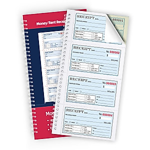 Zzrywuty Money and Rent Receipt Book with Cardboard Insert, 2-Part Carbonless, 5.32”x11.23” Spiral Bound, 200 Sets per Book, 4 Receipts per Page for Office Supplier, Rent and Cash Transaction