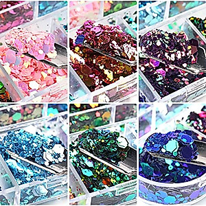 12 Grids Chameleon Nail Art Sequins Polygon Holographic Nail Supplies Bright Moving Nail Glitter Pattern Mermaid Nail Glitters Flakes Design 3D DIY Acrylic Nails for Women Manicure Powder Decorations