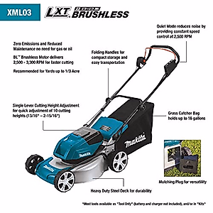 Makita XML03CM1 36V (18V X2) LXT® Brushless 18" Lawn Mower Kit with 4 Batteries