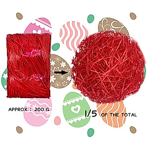 PEVOGON Red Easter Grass Raffia Filler Paper Shreds for Easter Basket Gift Packaging Filling Egg Stuffer Party Supplies Decoration, 200G