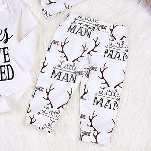 Newborn Suit For Baby Shower Deer Print Long Sleeve Romper+Long Pants+Hat (0-3months, Man),3M