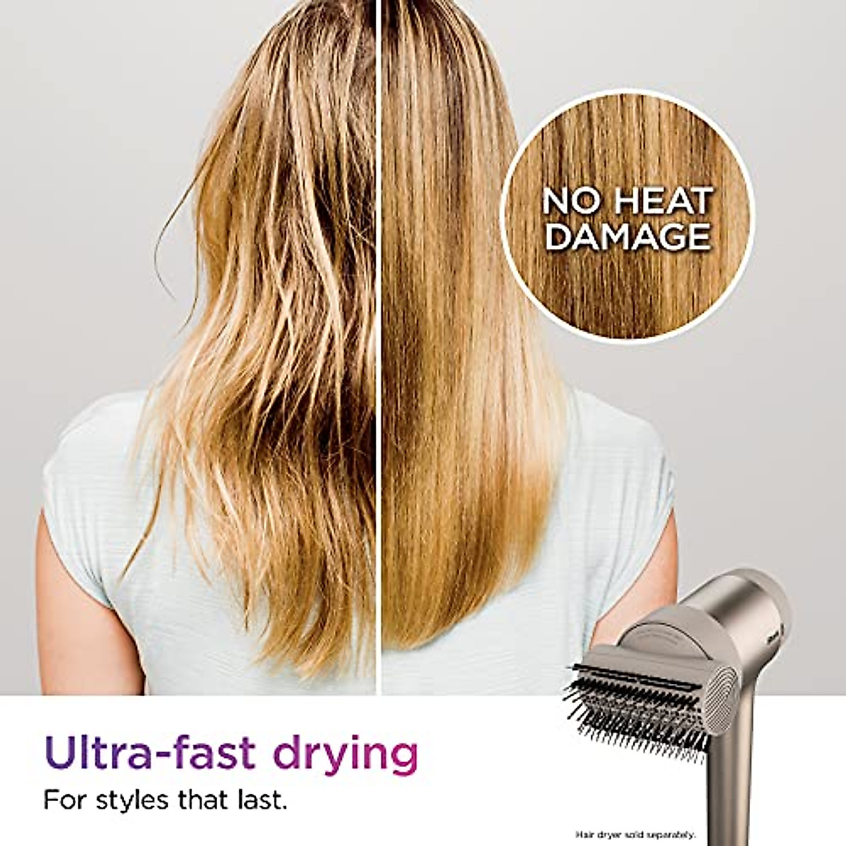 Shark XSKHD1SB IQ Styling Brush, Auto Preset Attachment for HyperAIR Blow Dryers, Rotatable Hot Brush, Styling Tools, For Straight, Wavy, Curly, and Coily Hair, Straight and Shiny Blowout, Stone