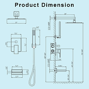 Holispa Black Shower System with Tub Spout, All Metal Tub Shower Faucet Set with 10” Rain Shower Head and Handheld Spray combo, Wall Mounted Tub Shower Systems with Valve and Trim Kit, Matte Black
