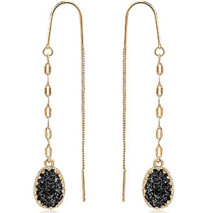 Black and Gold Earrings for Women - Black Earrings for Women Dangle, Black Drop Earrings for Women, Black Dangle Earrings for Women, Long Sparkly Earrings, Gold-Tone Simulated Druzy Earrings for Women