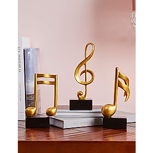 HAUCOZE 3pcs Music Note Decor Gifts Musical Figurine Modern Statue Sculpture Table Centerpiece Crafts Gold Home Arts 7.5inch