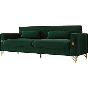 Goohome Tufted Couch, Chesterfield Velvet Upholstered 3-Seater Comfy Sofa, Living Room Furniture Sets W/Solid Wood Frame and Gold Legs, Fit for Bedroom, Apartment