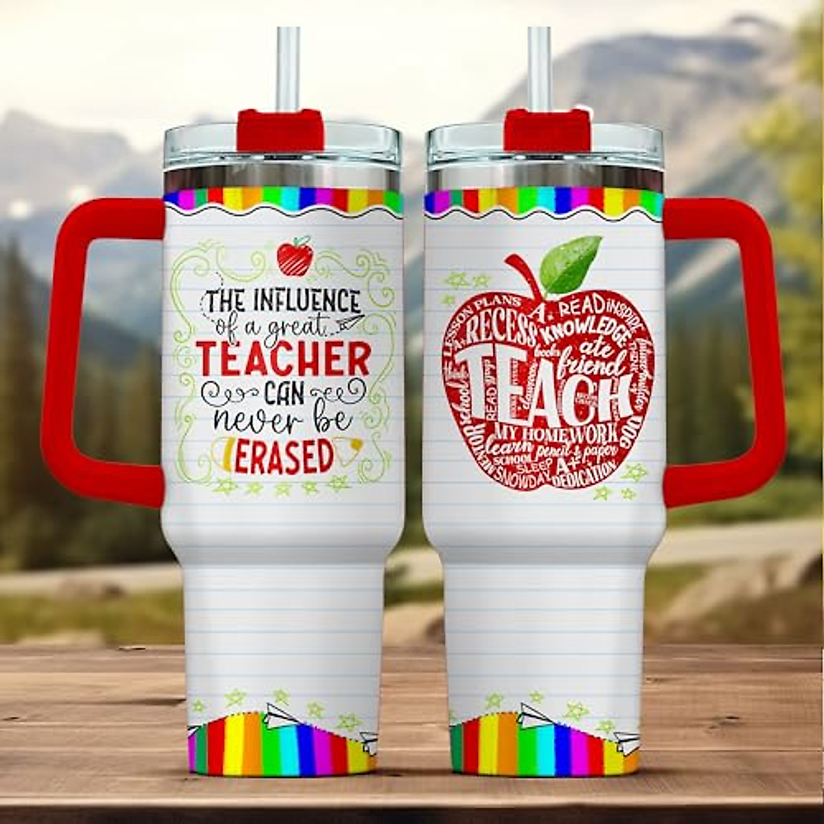 99OWL For Teachers Pencil Tumblers Appreciation Music White Red Steel Insulated Gift Modern Pack, Teacher Gifts, Tumbler 40 Oz With Handle Lid And Straw, Teacher Influence Colorful