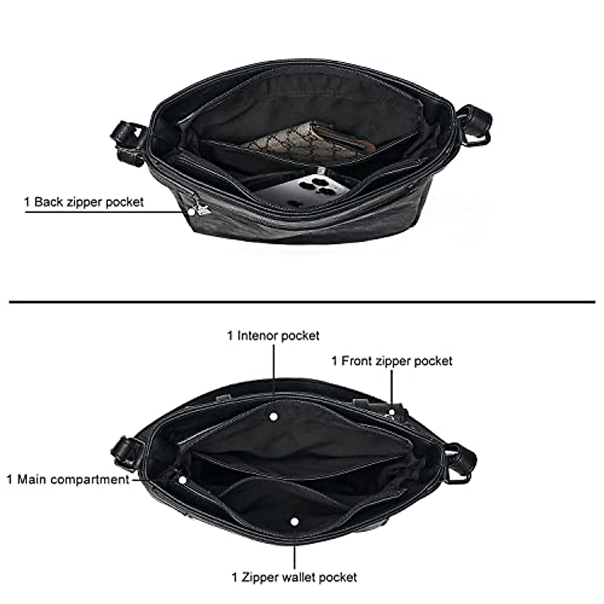 Crossbody Bags for Women Leather Purses: Fashion Women's Shoulder Handbags Medium Size Travel Ladies Cross Body Bag (Black)