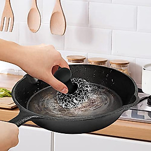 Cast Iron Scrubber | Dish Scrub Brush | 316 Cast Iron Cleaner Chainmail Scrubber for Cast Iron Pan Skillet Cleaner - Dish Scouring Pad Dishwasher Safe Cleaning Kit (Black, 1 Scrubber + 1 Scraper)