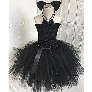 Tutu Dreams Halloween Cat Girl Costume for Kids Villain Role Play Outfits Carnival Masquerade Party (Catgirl, 5-6X) Black