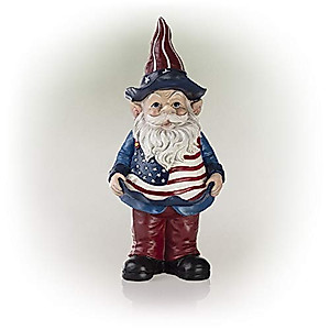 Alpine Americana Gnome with Flag Apron Bird Feeder, 12 Inch Tall