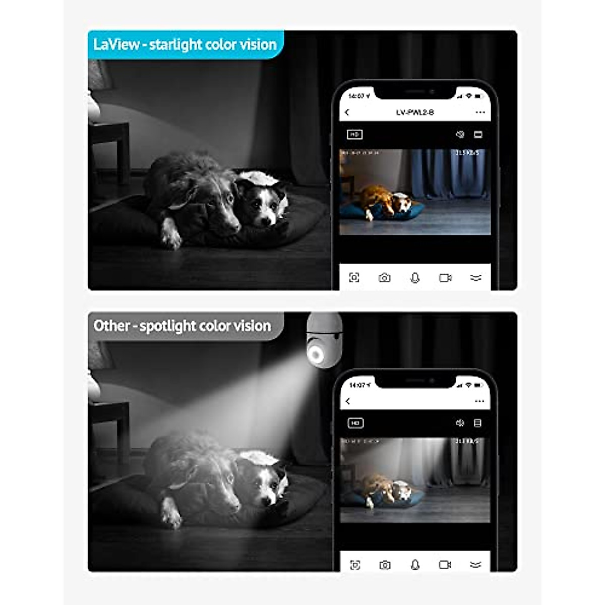 LaView 4MP Bulb Security Camera 2.4GHz, 360° 2K Security Cameras Wireless Outdoor Indoor Full Color Day and Night, Motion Detection, Audible Alarm, Easy Installation, Compatible with Alexa（Black）