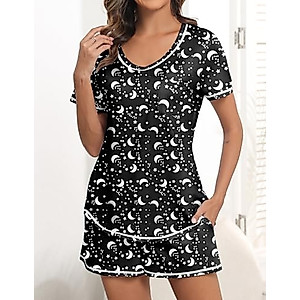 Ekouaer Women's Pajamas Sets Short Sleeve Lounge Sets Sleepwear Casual Two Piece Pjs With Pockets Black Moon Star XL