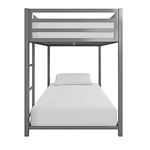 DHP Miles Metal Bunk Bed, Silver, Twin over Twin