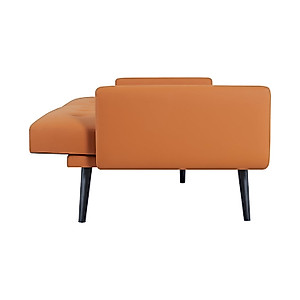 Naomi Home Monica Leather Futon Sofa, Caramel, Mid Century Modern Style, Faux Leather, Split Back, Tapered Legs, Living Room, 78.34x33.85x32.48 inches, 300 pounds Weight Recommendation