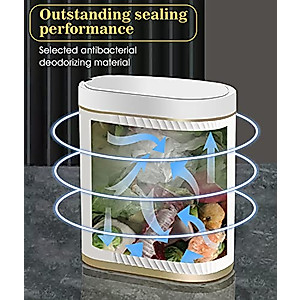 GloDeals Bathroom Trash Can with Lid Automatic Garbage Can, 2 Gallon Slim Smart Trash Can, Small Plastic Trash Bin, Touchless Motion Sensor Trash Can for Bedroom, Bathroom, Office (Cream/Gold Trim)