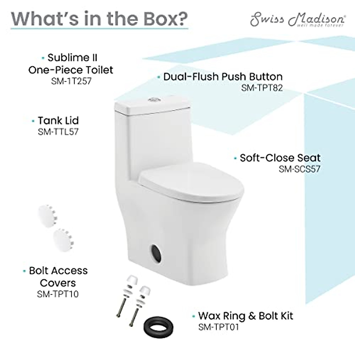 Swiss Madison SM-1T257 Sublime II Compact 24" Length One Piece Toilet Dual Flush 1.1/1.6 GPF with Side Holes, Glossy White