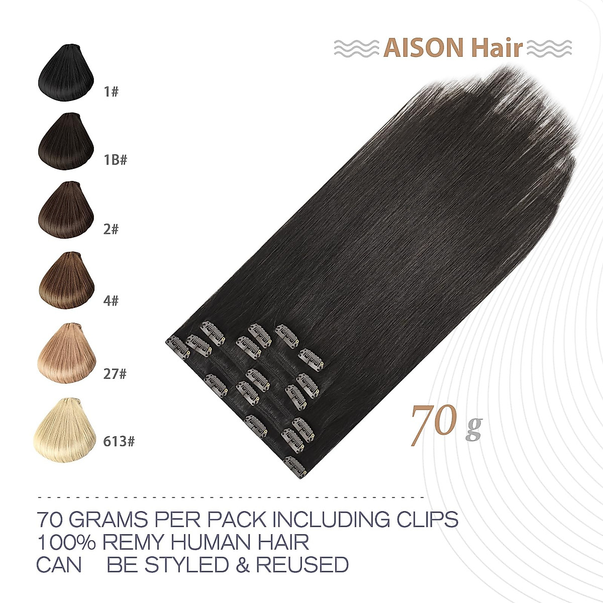 Aison Dark Brown Clip in Hair Extensions Real Human Hair 70G Remy Human Hair Clip in Extensions Soft Silky Straight for Women 7pcs 16clips 18 Inch Brown Hair Extensions
