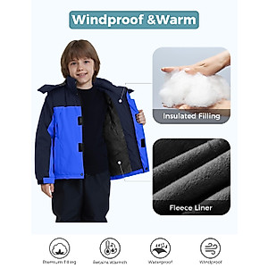ZSHOW Boys' Ski Jacket Waterproof Thick Winter Snow Coat with Detachable Hood(Blue,14-16)