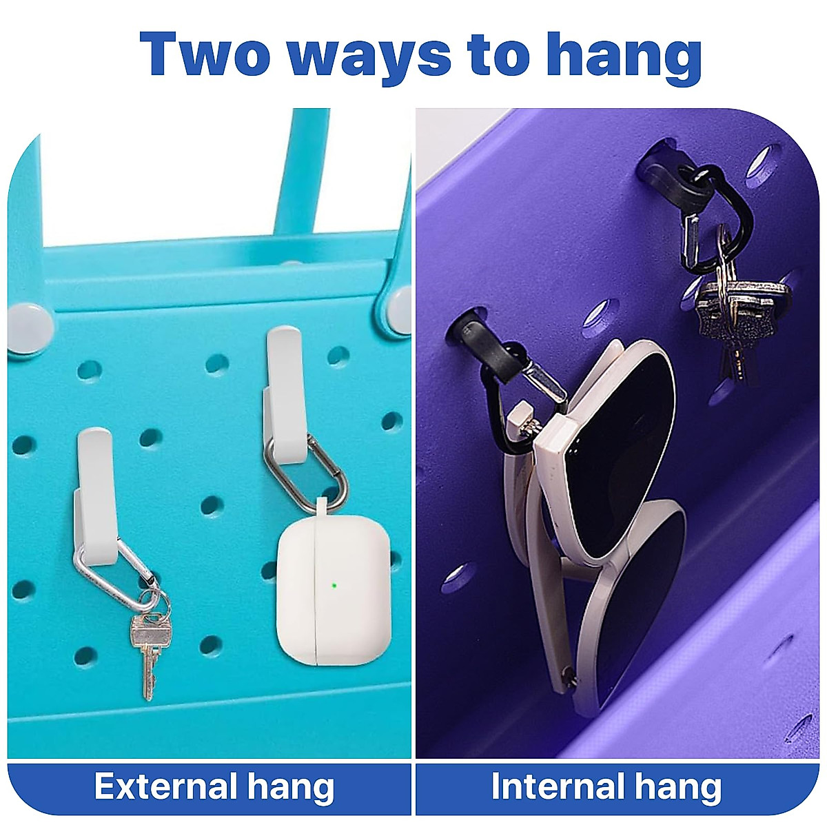 MEFFWSOER 4 PCS Key Holder for Bogg Bag, Insert Carabiner Key Chain and Hooks for Tote Bag Finding Your Keys Glasses Earphones Quickly (White)