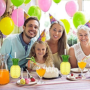 4pcs Pineapple Cup Beach Cup Upside down Pineapple Hawaiian Cups Summer Party Cups Tropical Cups with Straws Pineapple Juice Cup Water Cup Water Cups Modeling Plastic Drinks Child