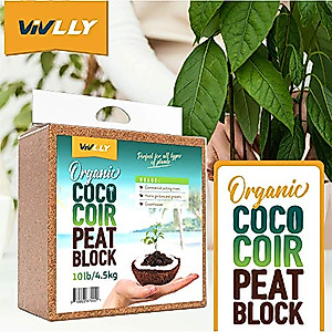 Compressed Coco Coir Block 10 Pounds, Natural Seed Starter with Low EC and pH Balance, Enhance Root Growth in Herbs, Flowers, and House Plants, Organic with High Expansion - by Vivlly