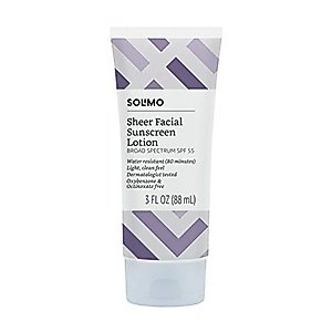 Amazon Brand - Solimo Sheer Face Sunscreen SPF 55, Formulated without Octinoxate & Oxybenzone, 3 Ounce (Pack of 1)