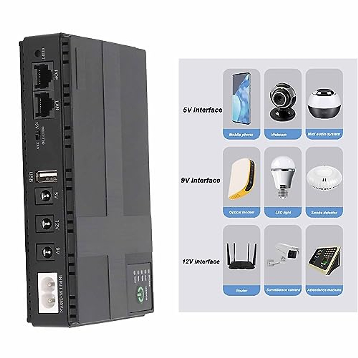 10400mAh POE UPS Battery Backup Power Supply 5V 9V 12V 2A Mini Uninterruptible 85V to 265V (US Plug)