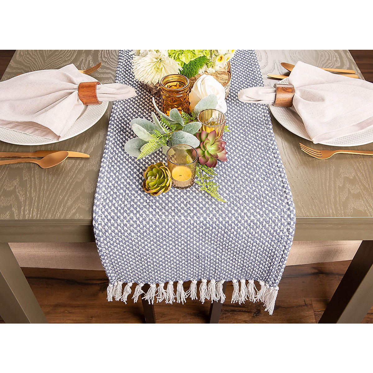 DII Woven Basics Collection 100% Cotton Knit Table Runner, 15x72, French Blue